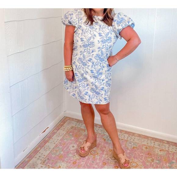 THML | Dresses | New Thml Luncheon Mini Dress In Blue Flower | Poshmark
